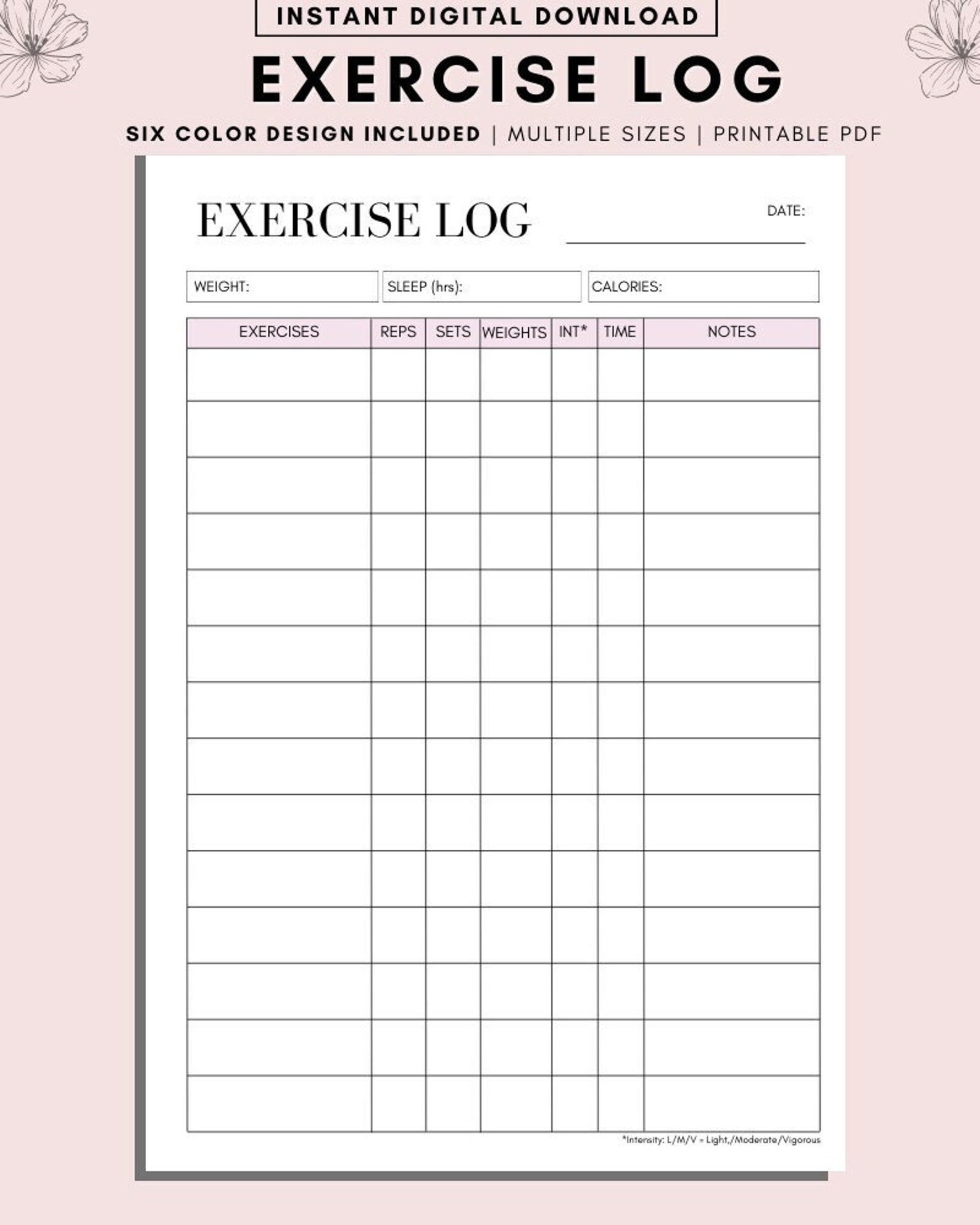 Exercise Log Printable, Gym Diary and Workout Log Book, Fitness Tracker ...