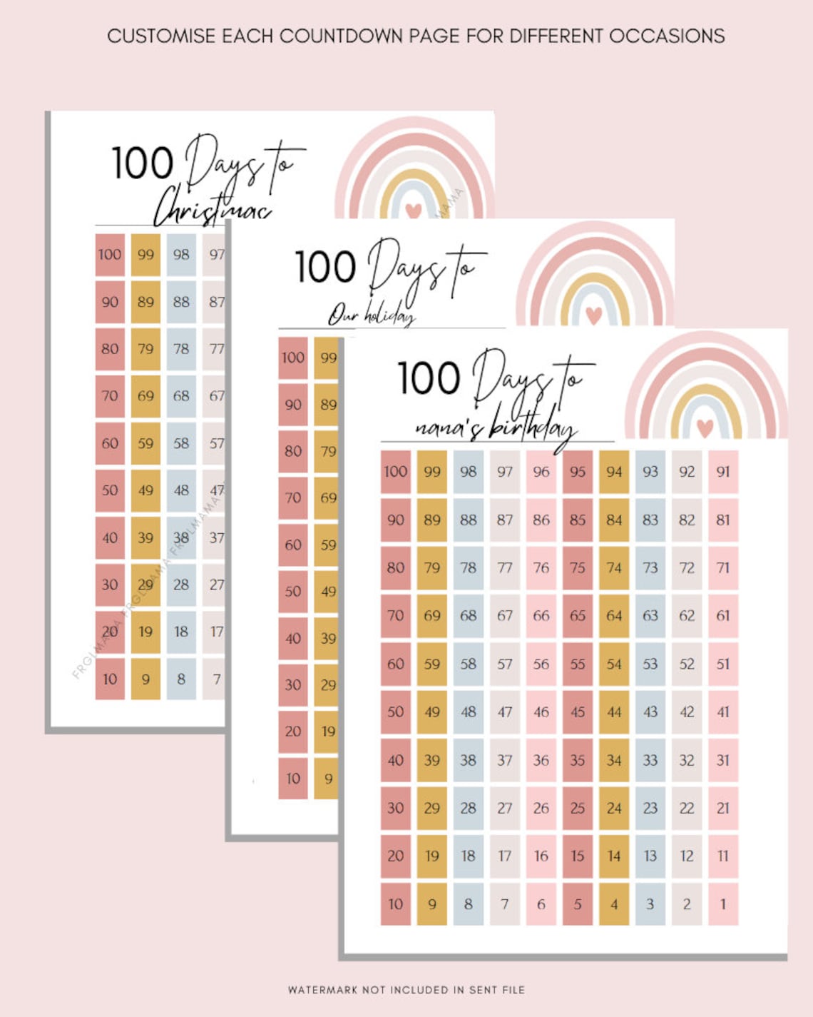 100 Day Countdown Printable: Rainbow Design Calendar (PDF) - Etsy
