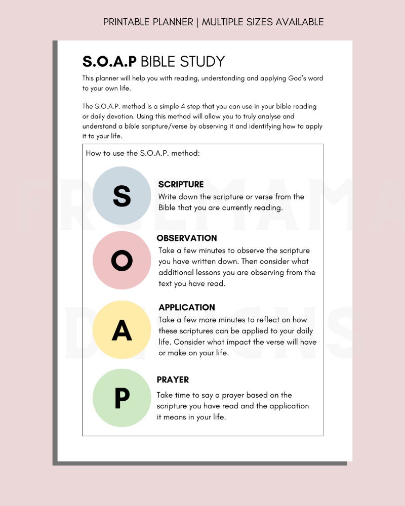 SOAP Bible Study Printable Template: Scripture, Observation ...