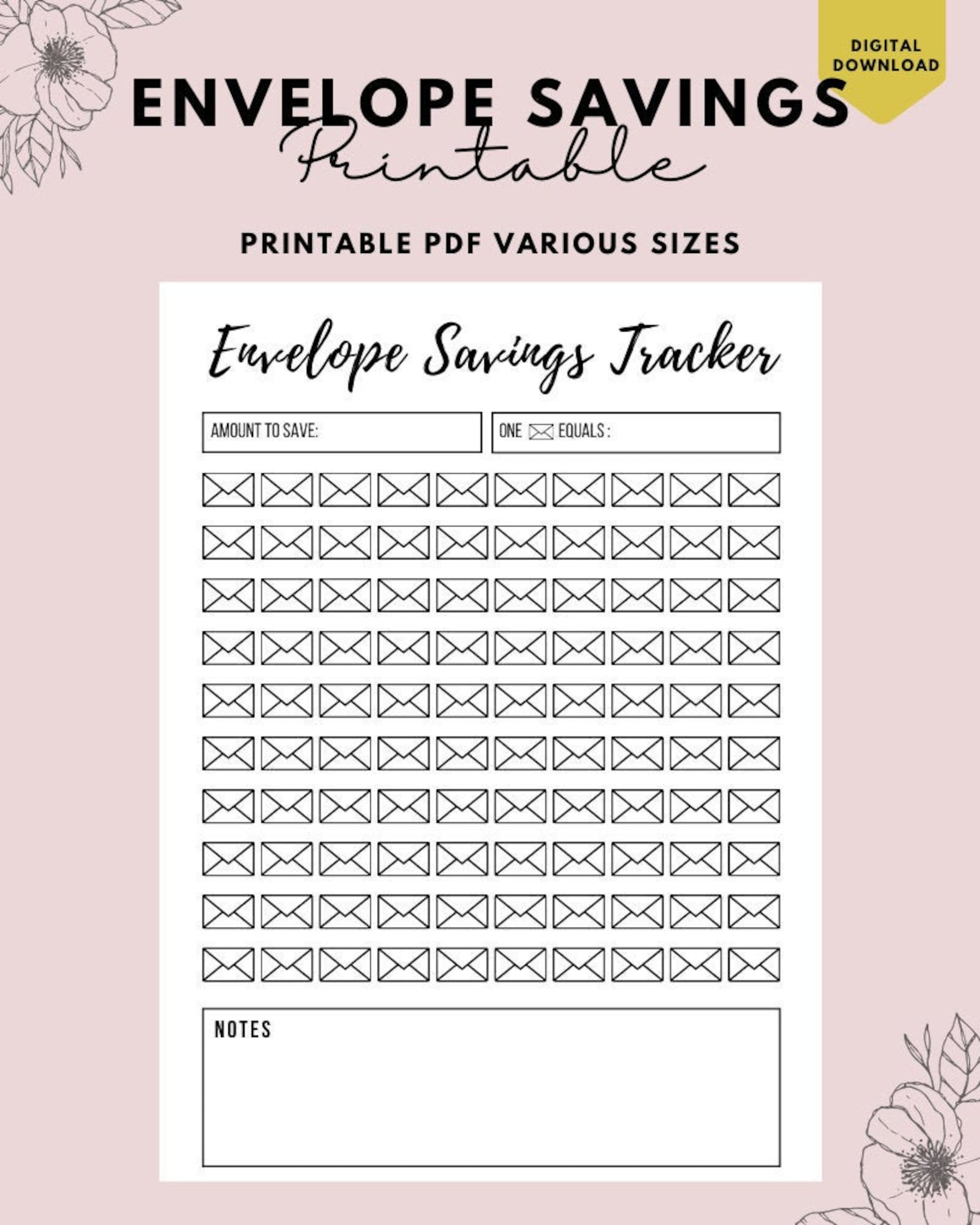 Printable 100 Envelope Savings Challenge Tracker Printable 50 Etsy