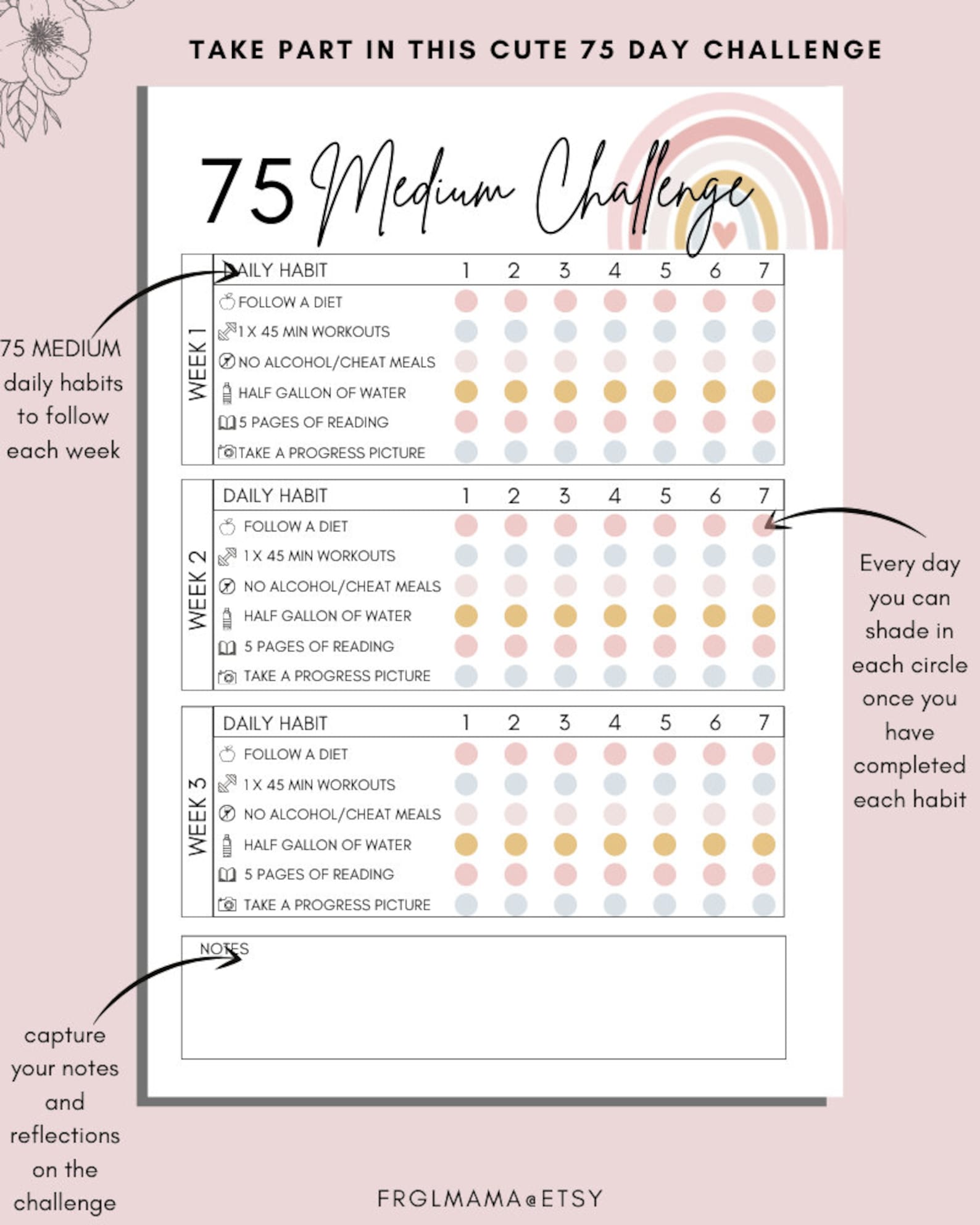 75 Medium Challenge Tracker 75 Soft Challenge 75 Day - Etsy UK