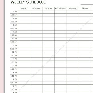 Minimalist Half Hour Weekly Schedule, Weekly Planner Printable, Weekly ...