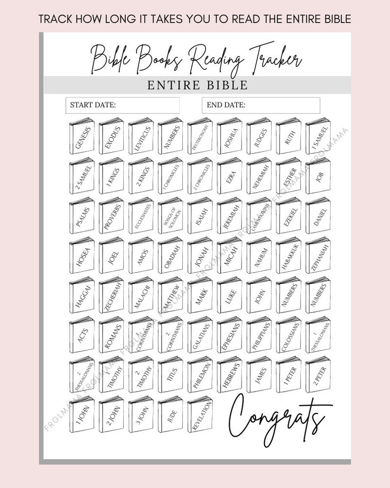 Bible Book Tracker Printable Bible Reading Tracker Bible - Etsy