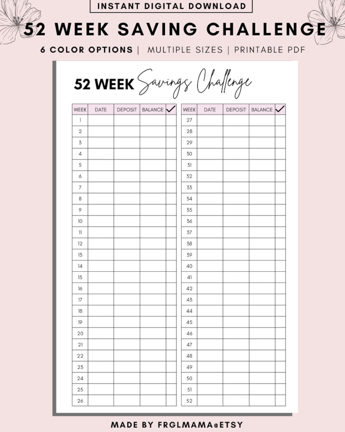 52 Week Savings Tracker Printable Savings Tracker Emergency | Etsy Canada
