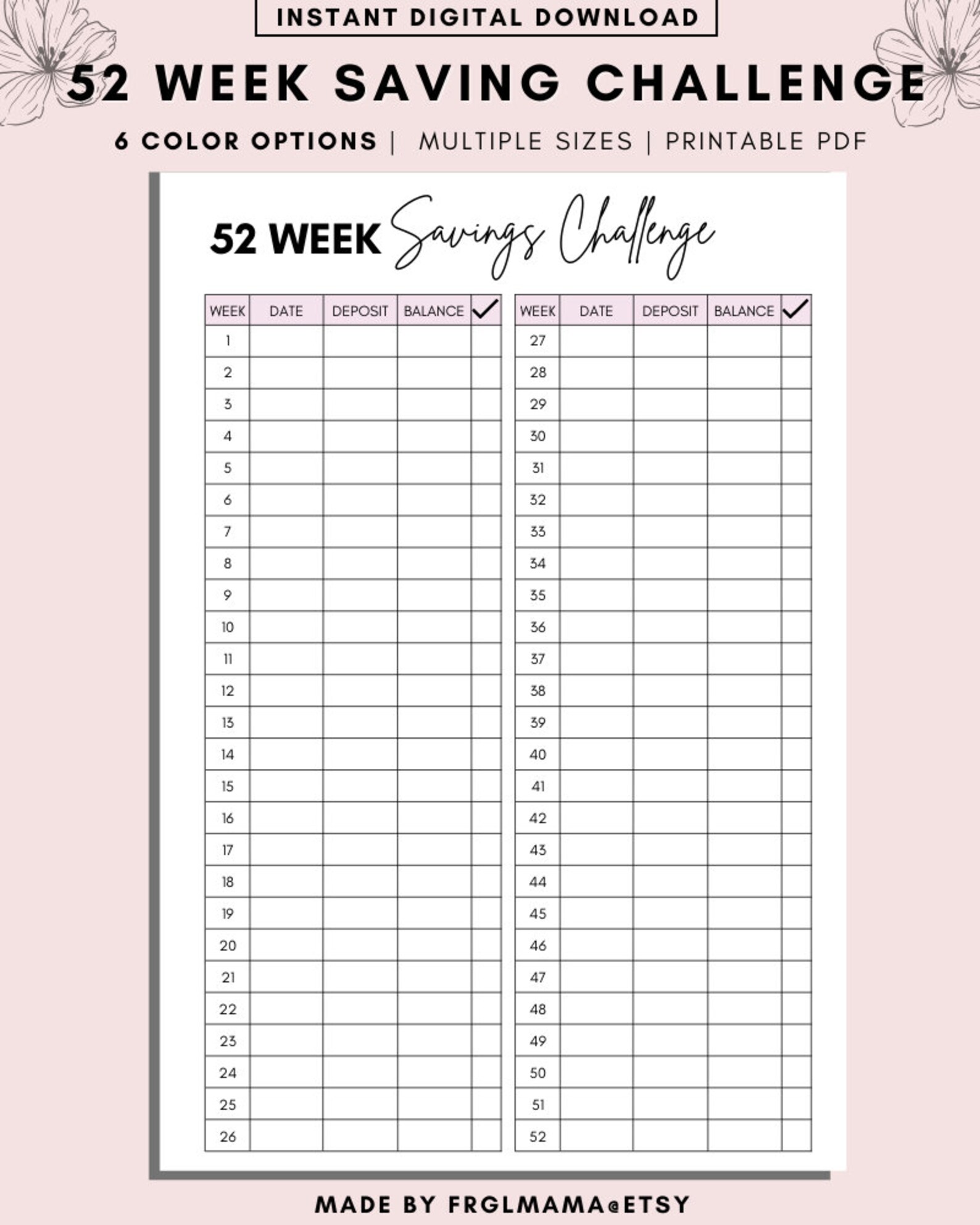 52 Week Savings Tracker Printable Savings Tracker Emergency - Etsy Canada