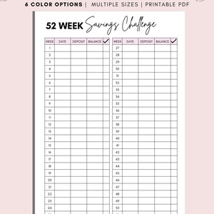 52 Week Savings Tracker Printable Savings Tracker Emergency | Etsy Canada