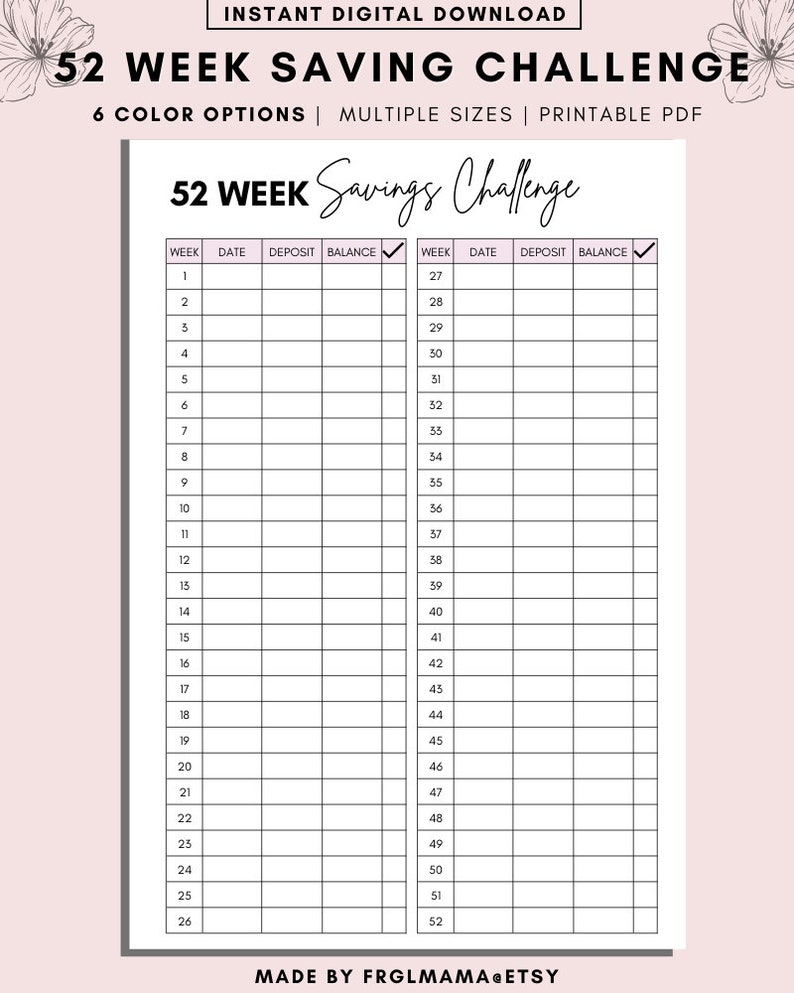 52 Week Savings Tracker Printable Savings Tracker Emergency - Etsy Hong ...