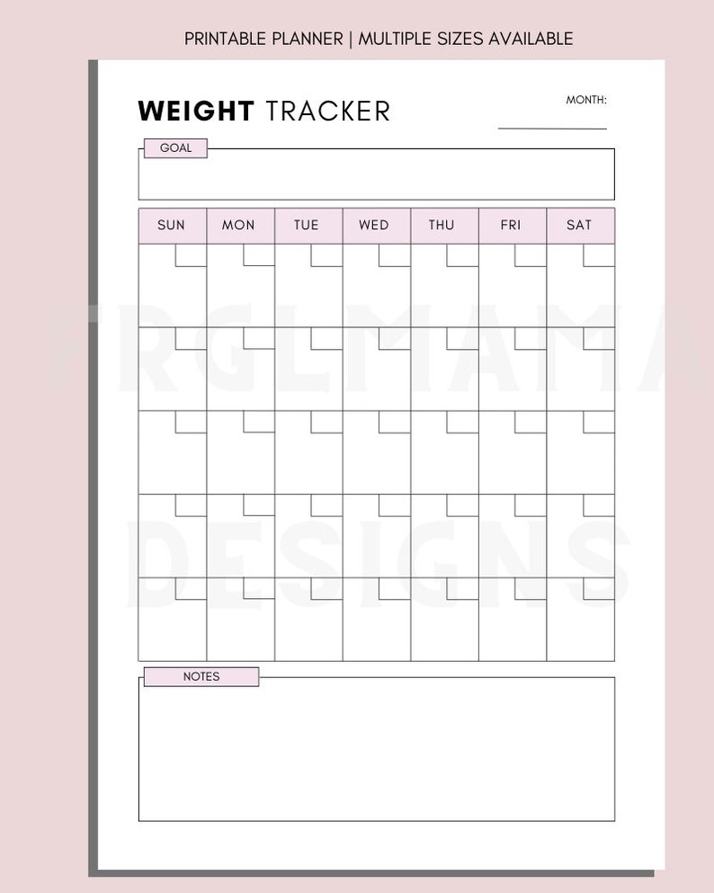 Daily Weight Tracker Printable: Weekly Weigh-in, Measurement Chart (PDF ...