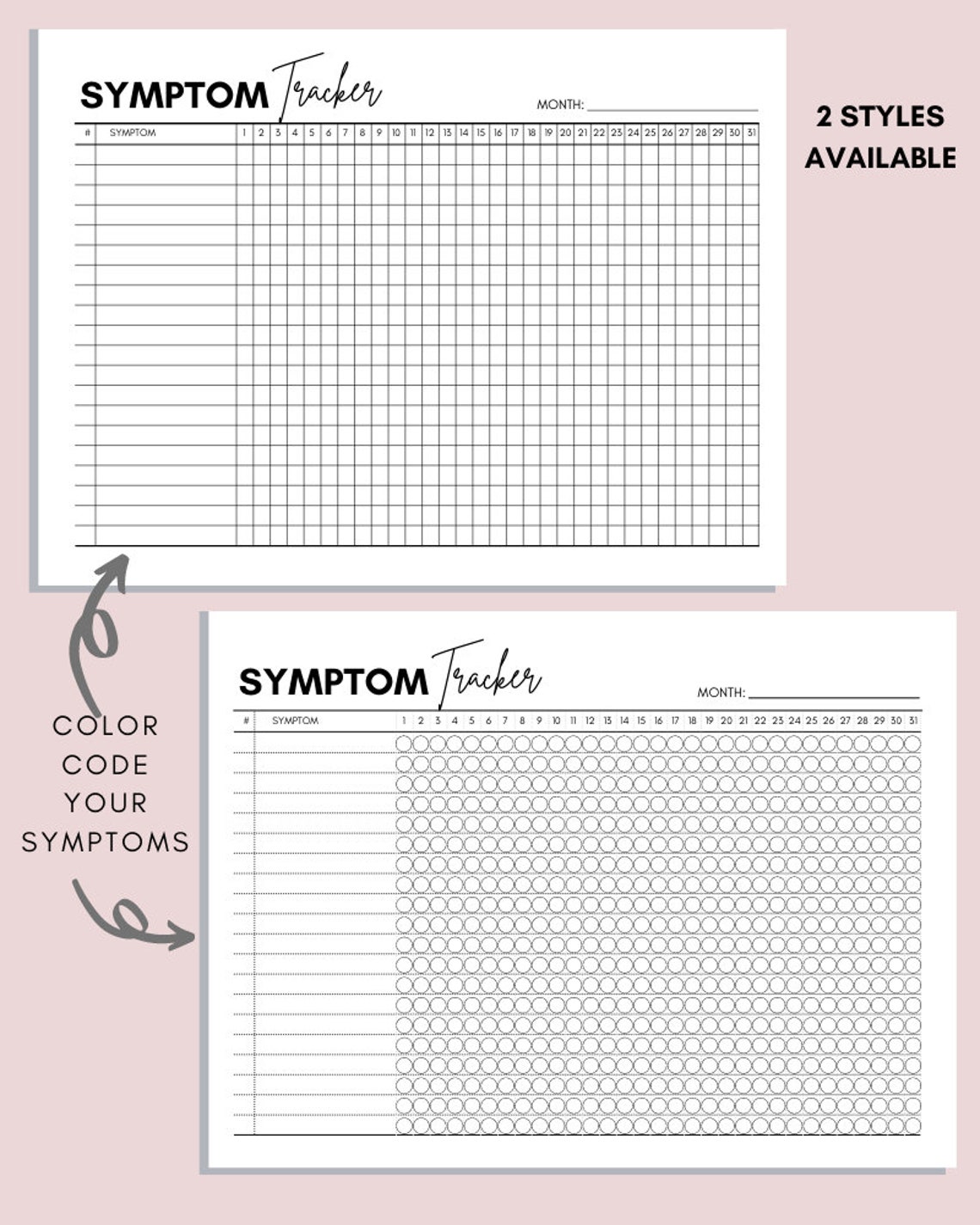 Printable Monthly Symptom Tracker Chart Monthly Symptom | Etsy Canada