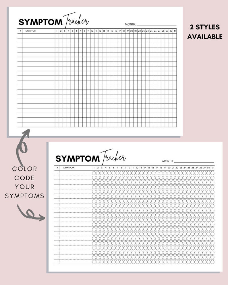 Printable Monthly Symptom Tracker Chart Monthly Symptom | Etsy Canada