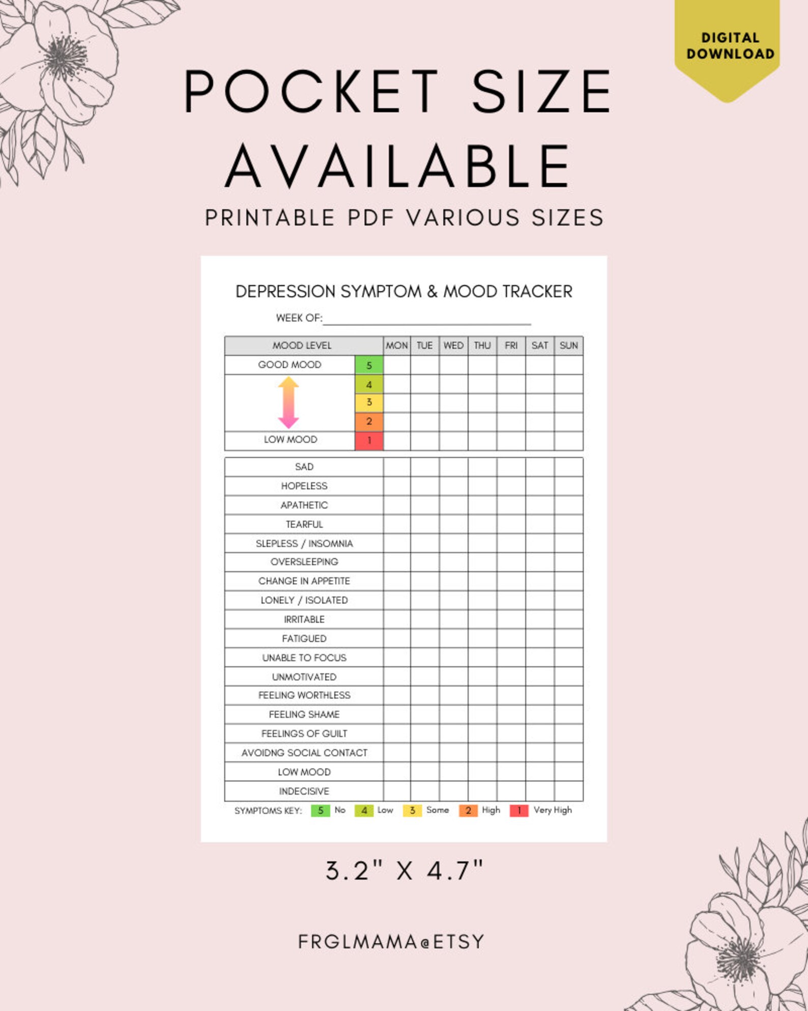 POCKET SIZE - Depression Symptom & Mood Tracker, Depression Tracker ...