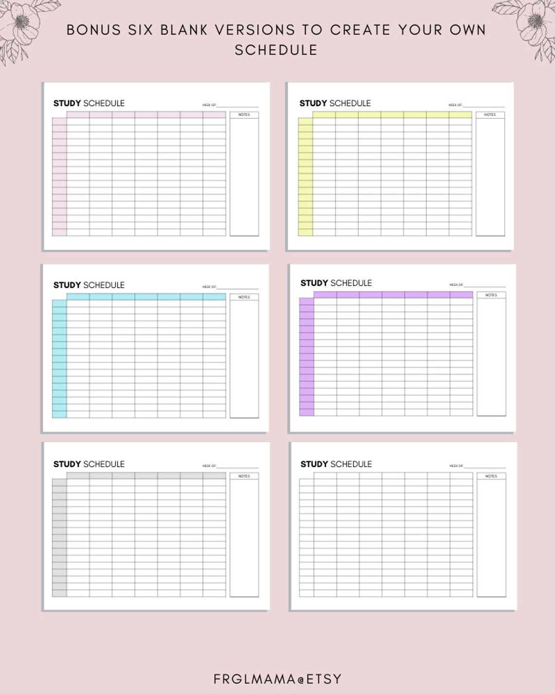 Minimalist Revision Timetable Printable Set Hourly Agenda | Etsy