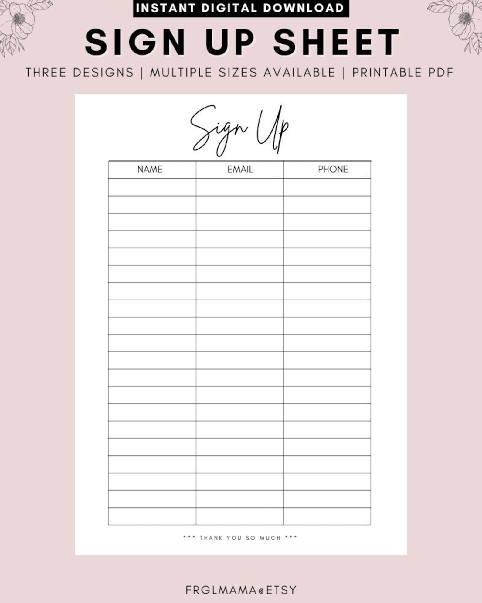 Minimalist Sign up Sheet 3 Email Sign up Forms PRINTABLE - Etsy