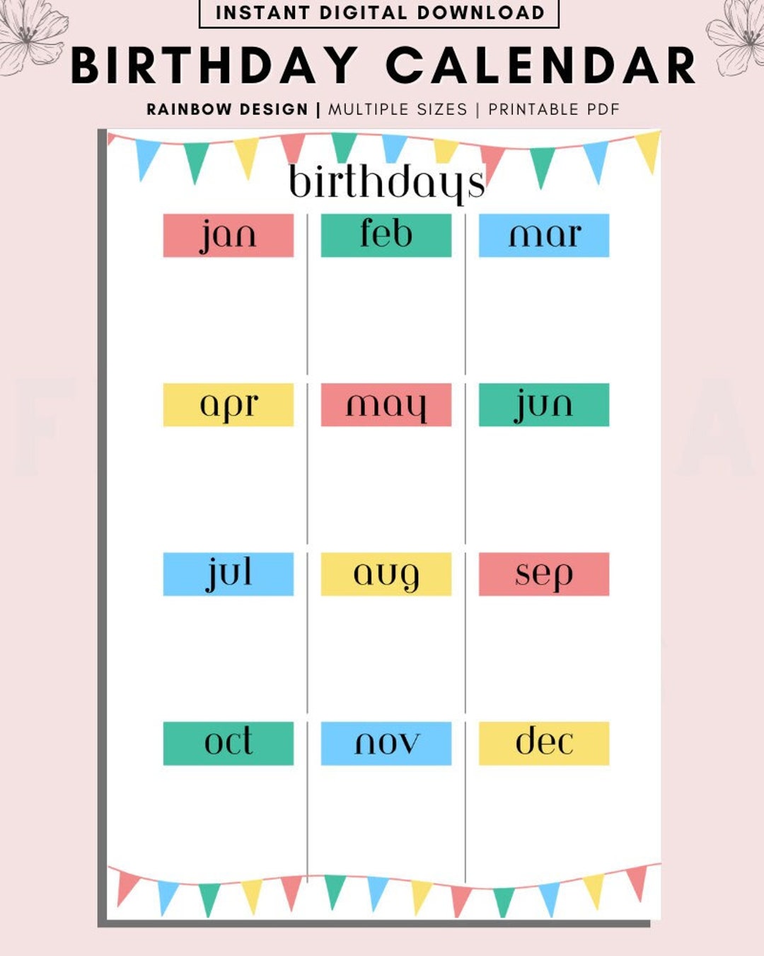 Birthday Tracker Printable, Yearly Birthday Tracker, Printable Birthday ...