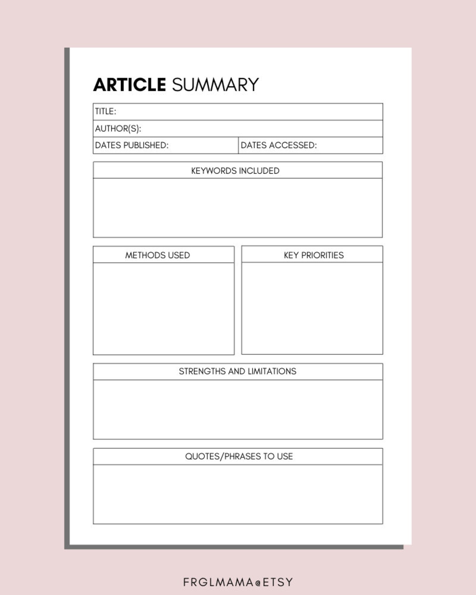 Article Summary Research Paper Journal A4 PDF Printable - Etsy Article Summary Research Paper Journal A4 PDF Printable - Etsy