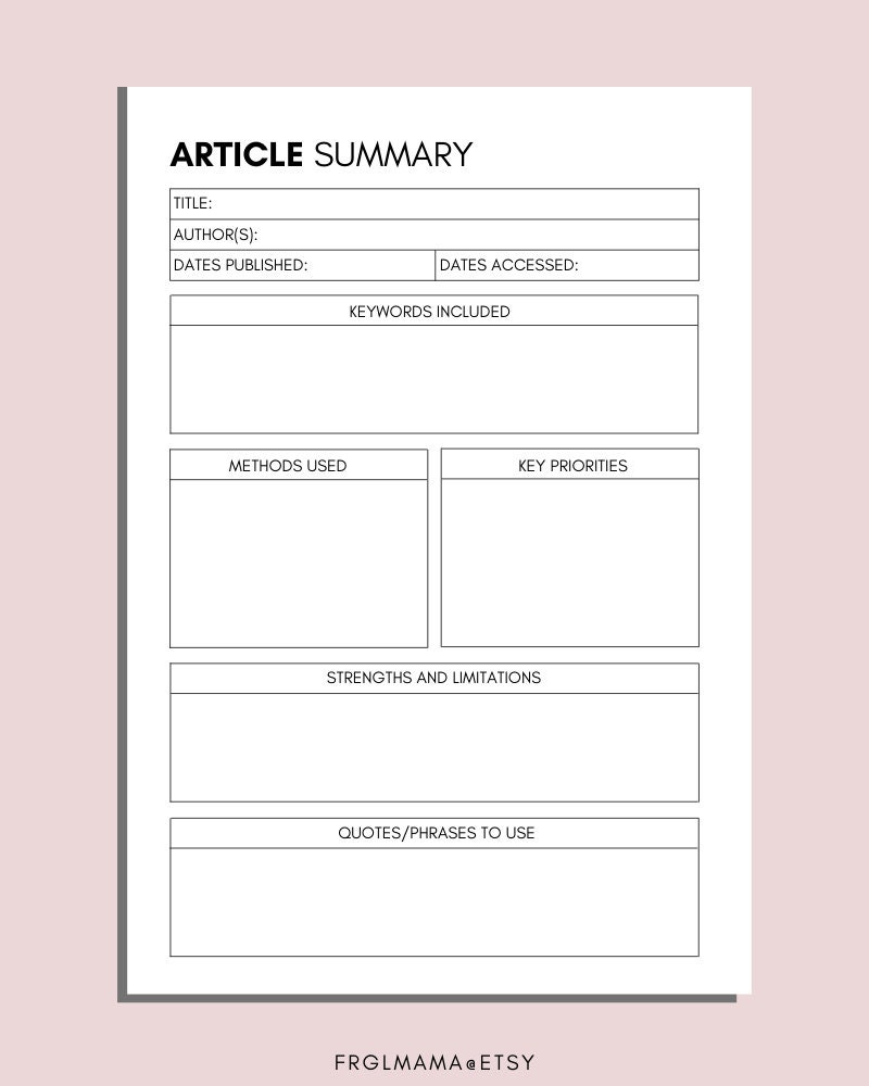 Article Summary Research Paper Journal A4 PDF Printable - Etsy