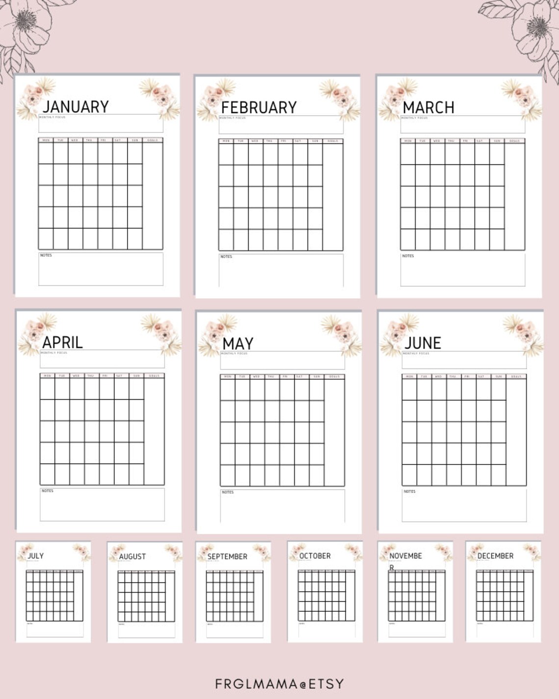 Printable Monthly Blank Calendar: Minimalist Landscape Design (digital ...