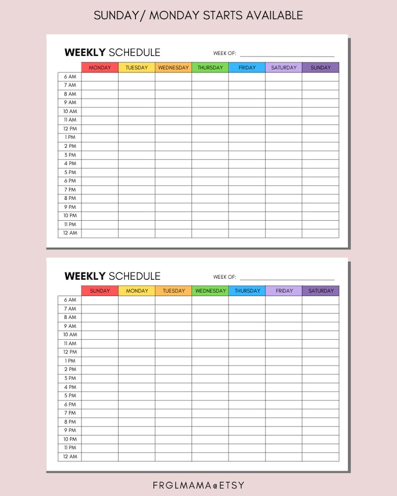 Printable Weekly Schedule: Hourly Planner, A4 A5 US Letter (digital ...
