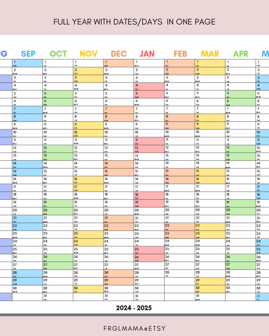 2024-2025 Yearly Planner: Minimalist Calendar (A3, A4, A5 PDF Printable ...