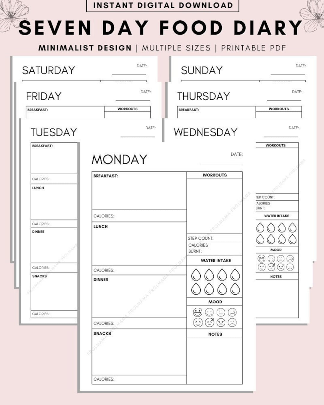 Daily Food Diary Printable: Minimalist Calorie Tracker (A4 A5 PDF) - Etsy