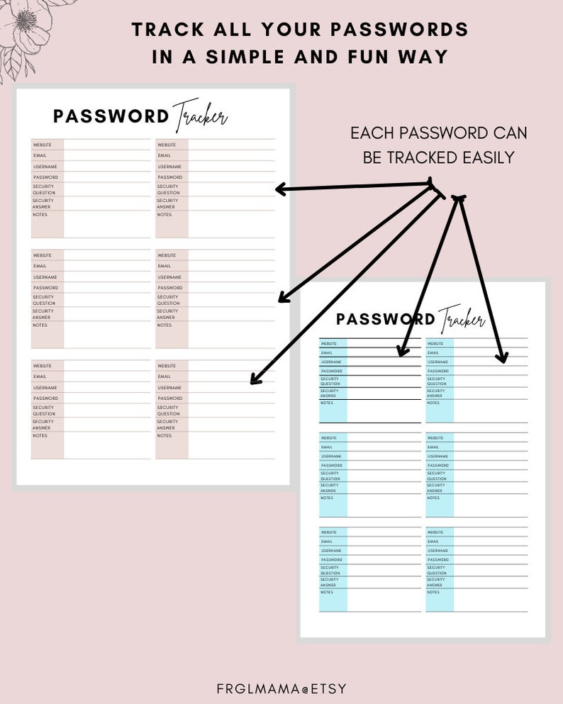 Password Tracker Printable PIY Password Organizer Password - Etsy