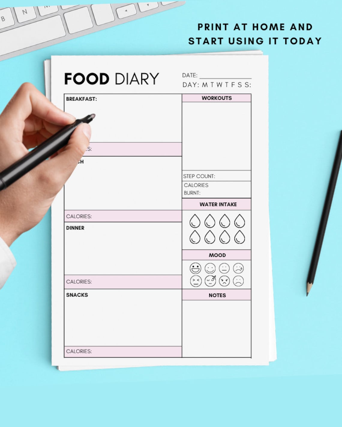 Food Journal Meal Plan Printable Monthly Food Diary Meal | Etsy