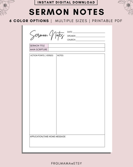 Printable Sermon Notes Sermon Summary Note Christian Planner Etsy Finland