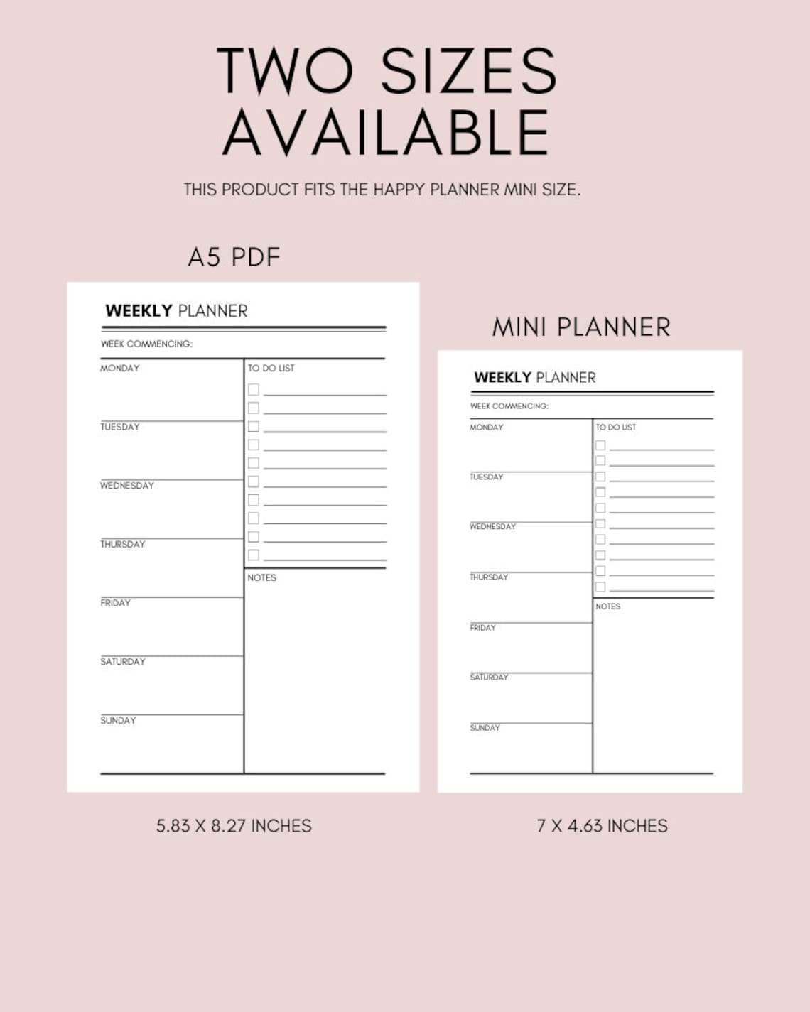 Minimalist Weekly Planner Weekly Insert Weekly Calendar - Etsy