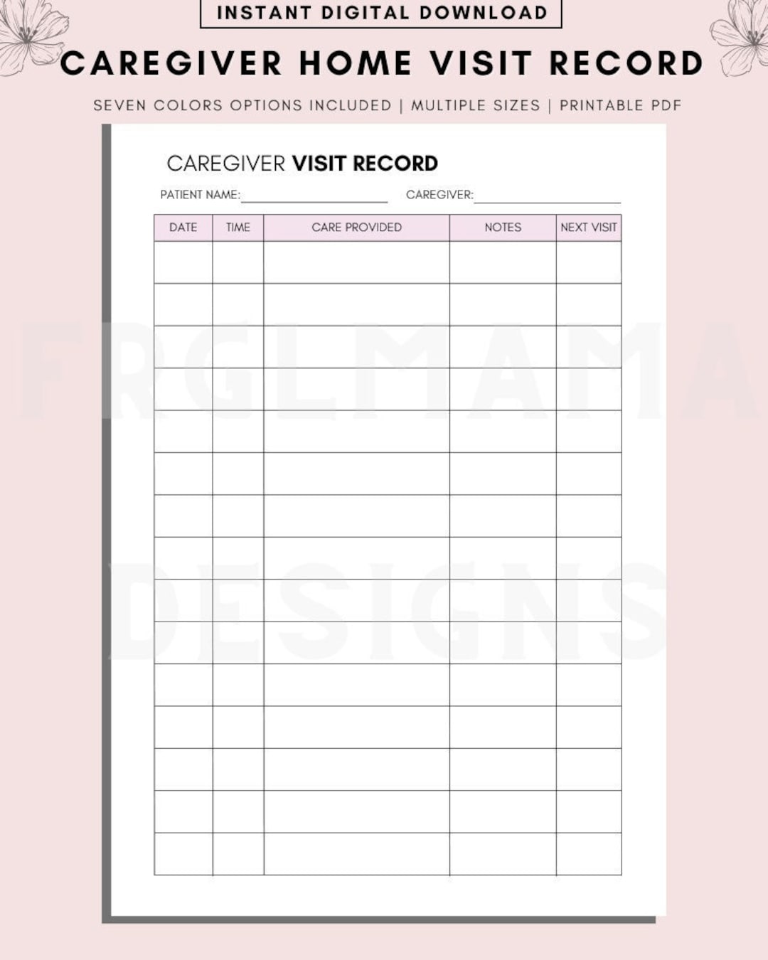 Caregiver Daily Log, Caregiver Checklist, Daily Caregiver Notes ...