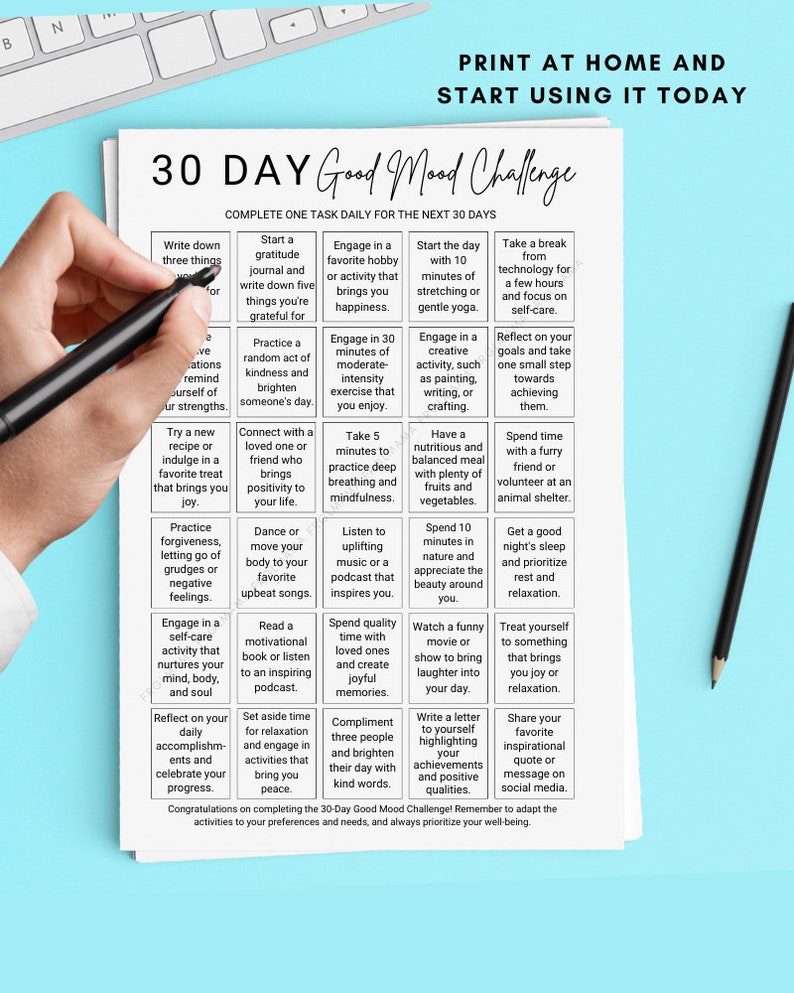 30 Day Good Mood Challenge Printable: Self-love Activities (PDF) - Etsy UK