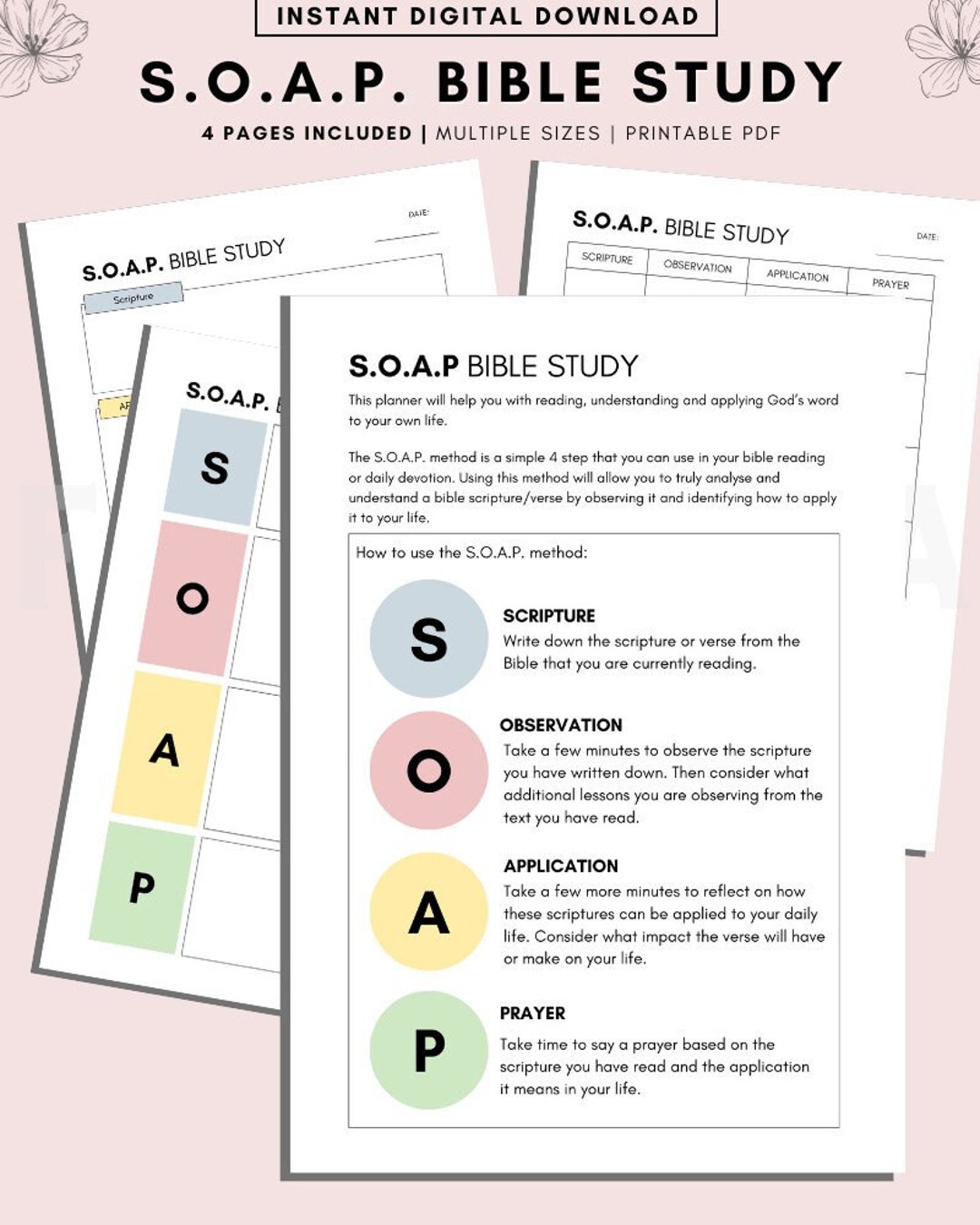 SOAP Bible Study Printable Template, Scripture, Observation ...