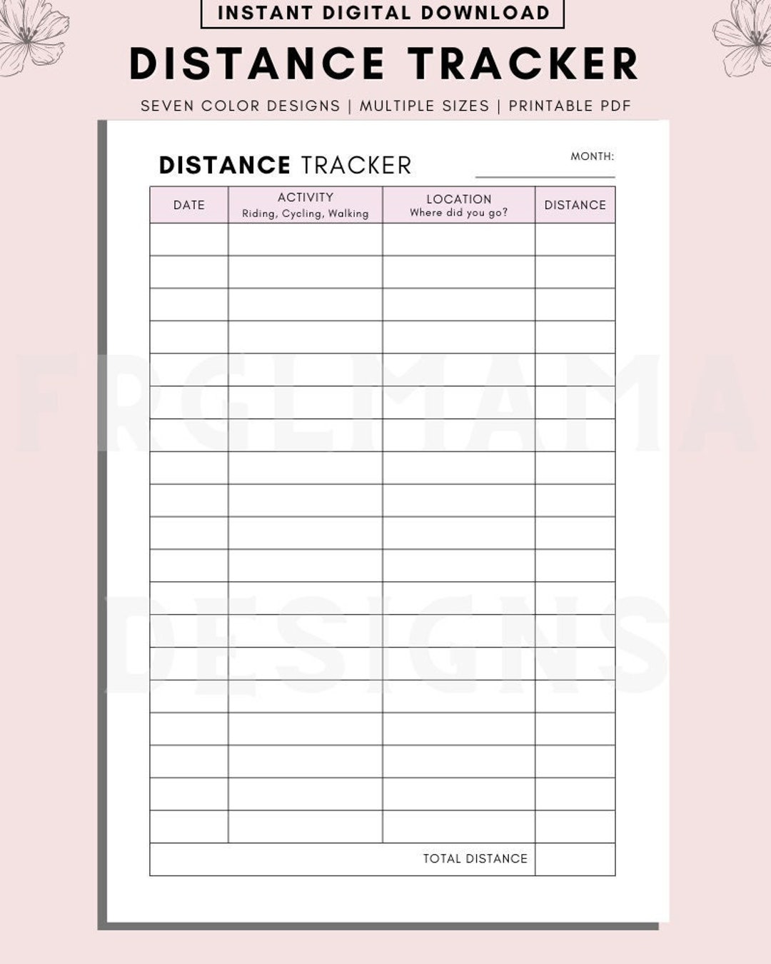 Distance Tracker Printable, Running Distance Tracker, Walking Distance ...