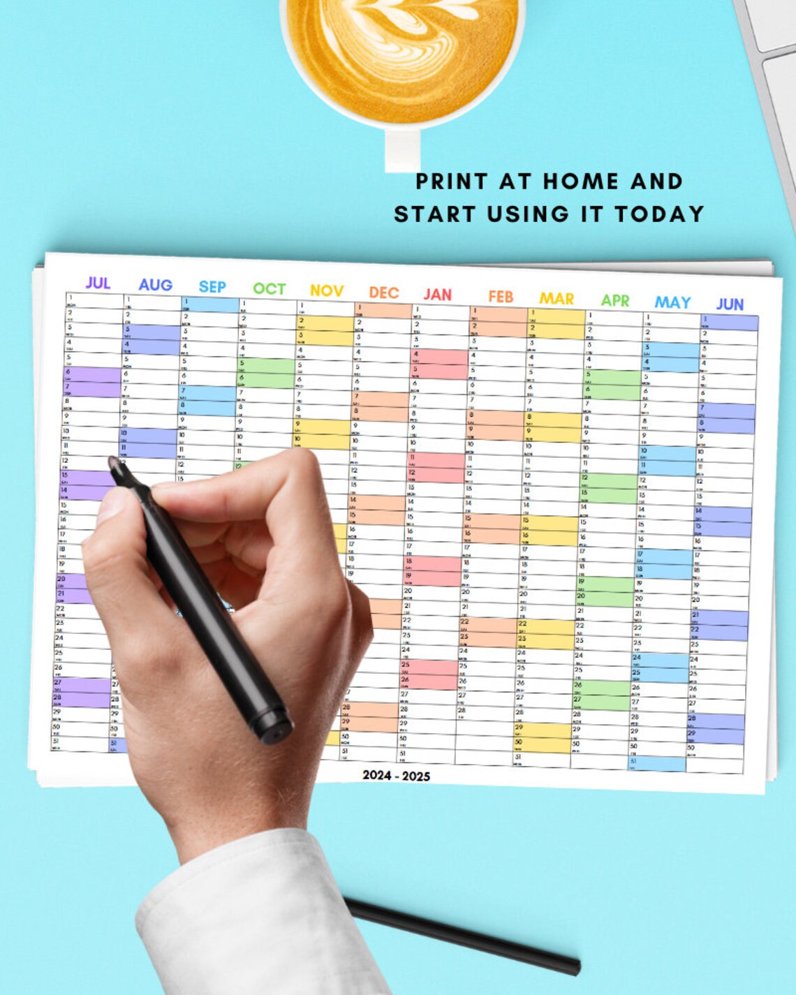 2024-2025 Yearly Planner: Minimalist Calendar (A3, A4, A5 PDF Printable ...