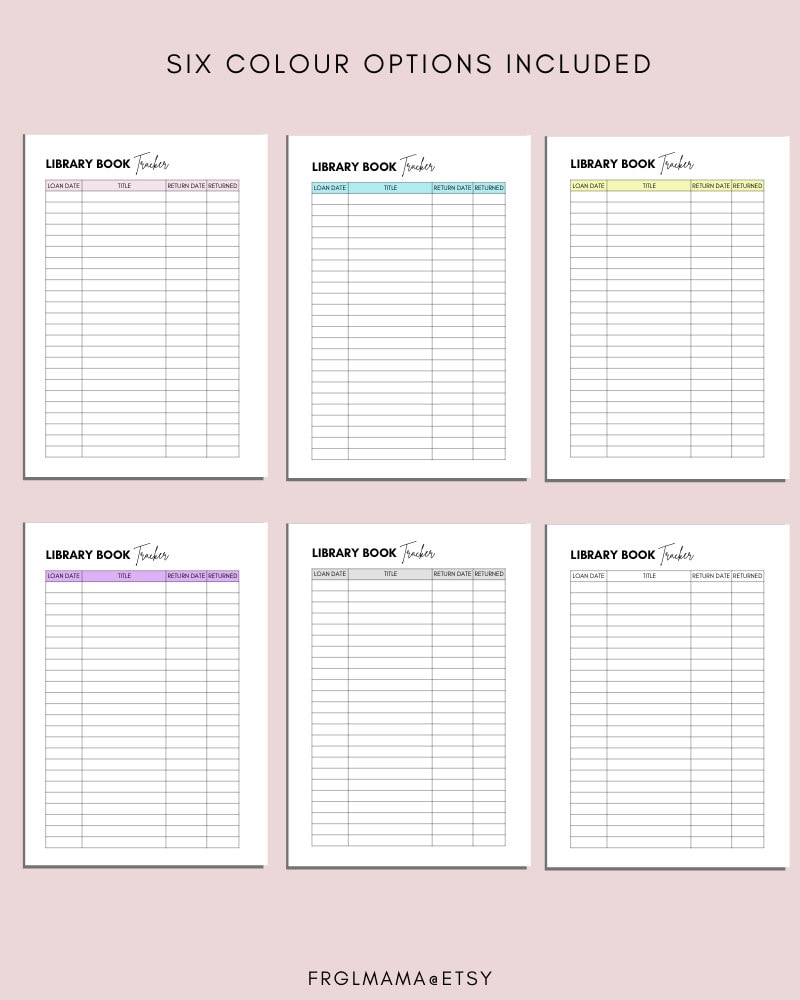 Library Book Tracker Printable: Loan & Return Date (A4 A5 LETTER PDF ...