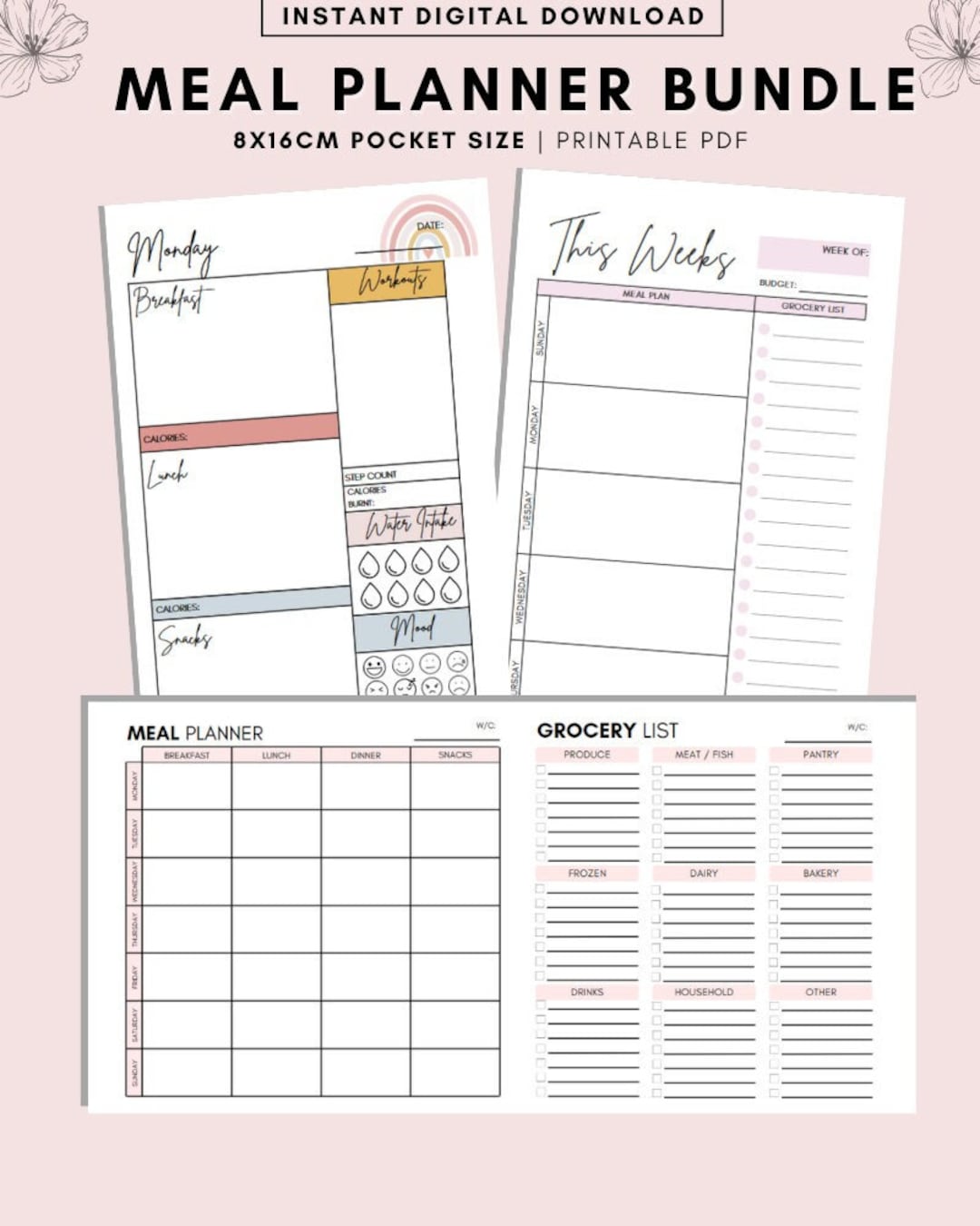 Weekly Meal Planner & Grocery List Bundle (digital Download) - Etsy