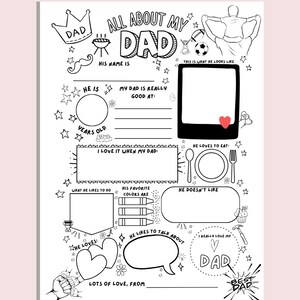 All About My Dad Printable Fathers Day Questionnaire Dad Gift From Kids ...