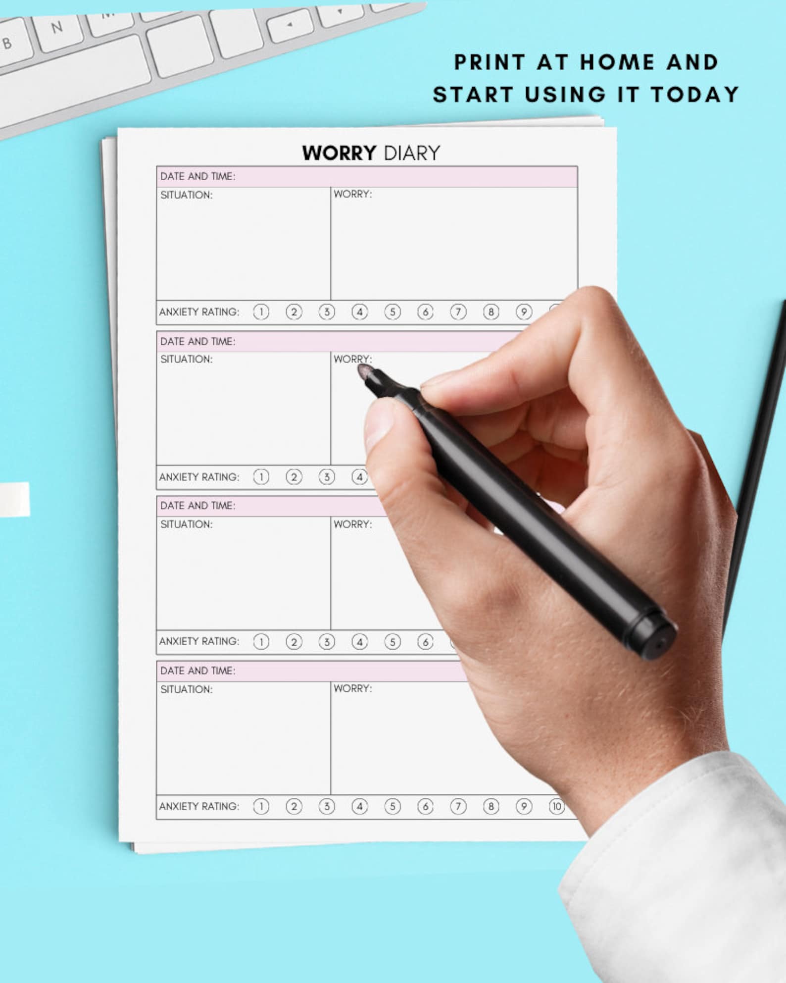 Daily Worry Diary Printable: Anxiety Journal Prompts (A4 A5 PDF) - Etsy