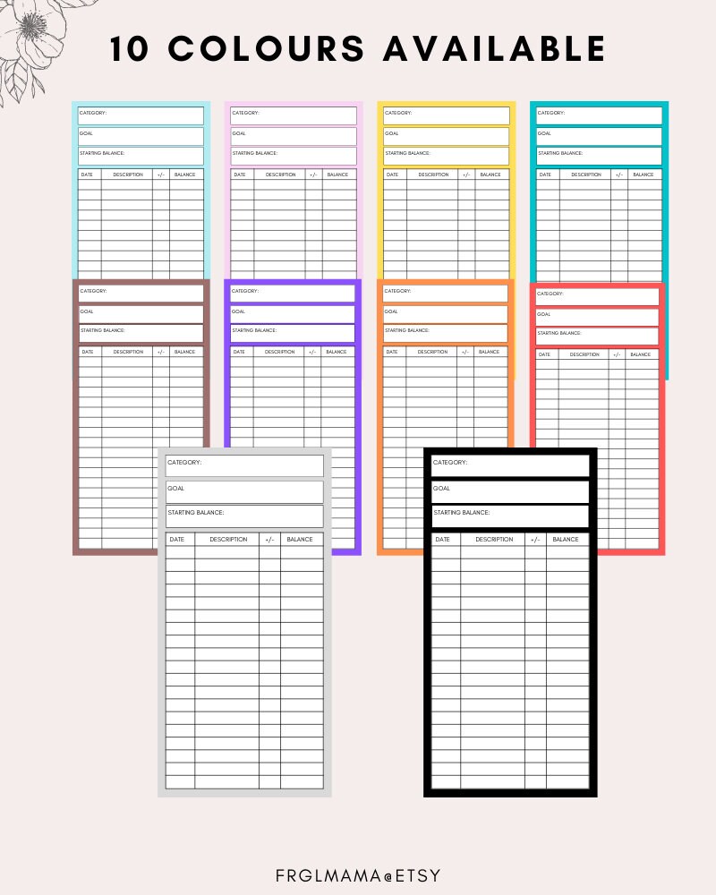 Cash Envelope Inserts Cash Transaction Register Cash - Etsy