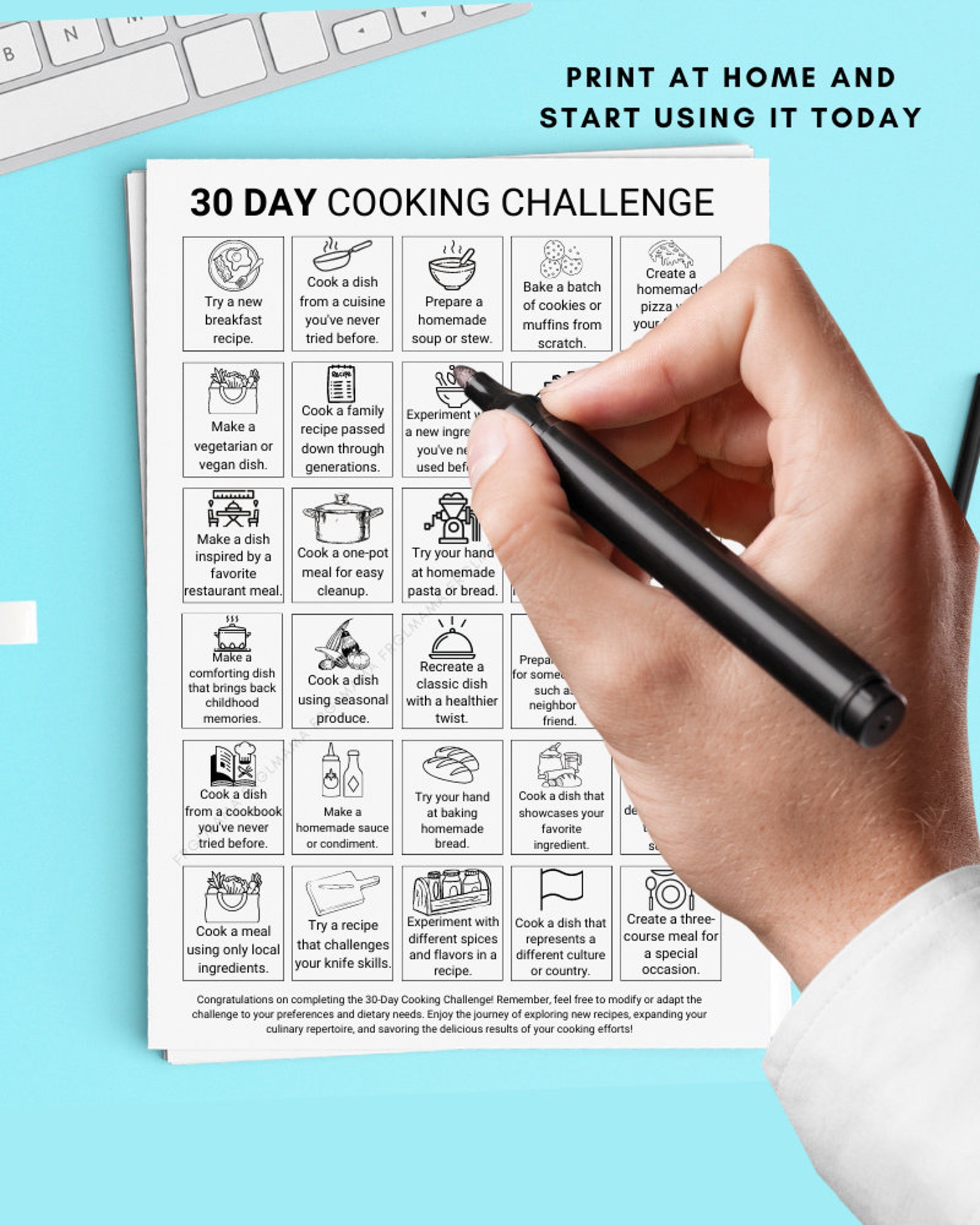 30-day Cooking Challenge Printable: Healthy Eating Tracker (PDF) - Etsy