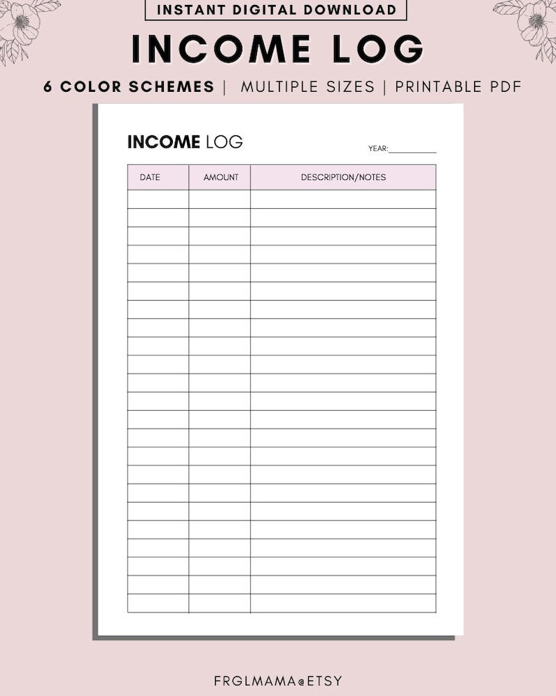 Printable Income Sheet Income Money Management Worksheet - Etsy UK