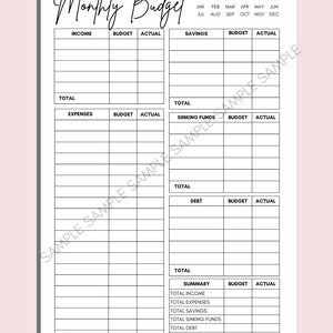 MONTHLY Budget Overview Template Printable, Budget Binder, Budget ...