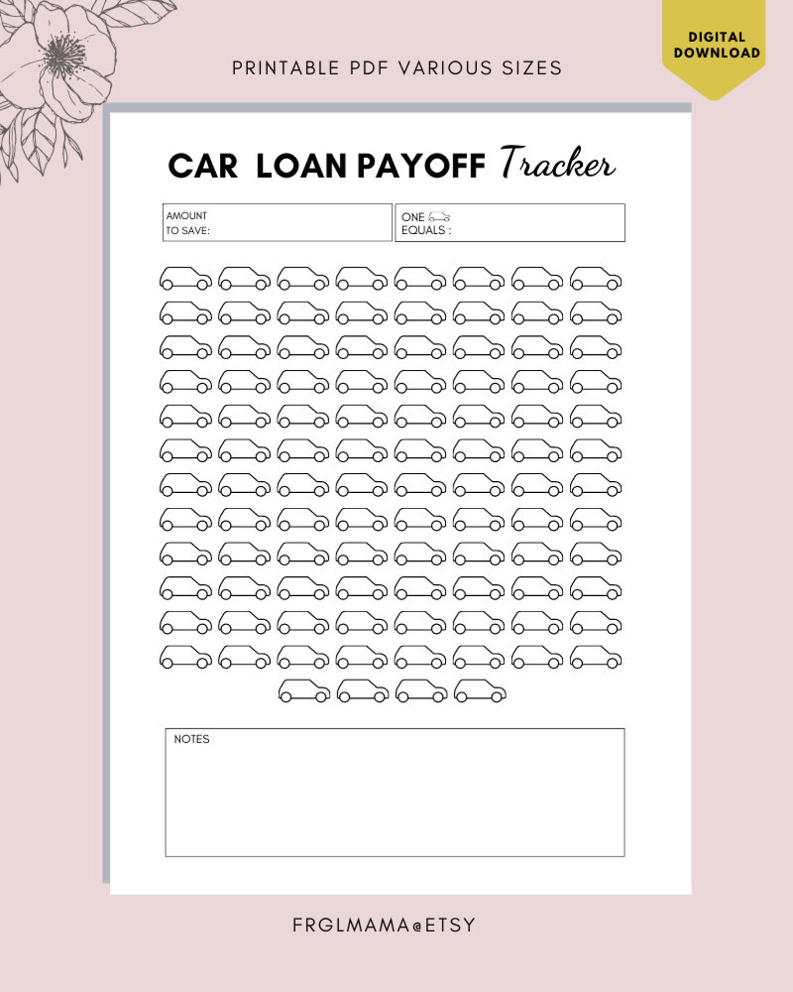 Car Payoff Tracker Car Loan Debt Payoff Tracker Printable Etsy