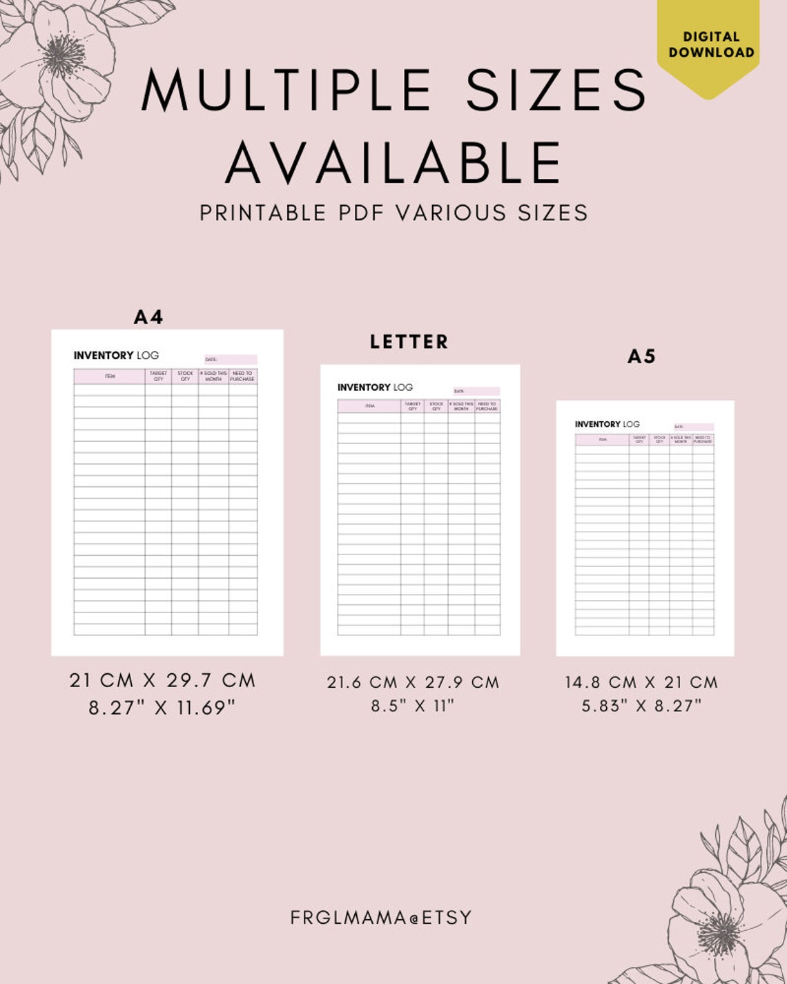 Printable Inventory Management Form: Small Business Organizer (A4 A5 ...
