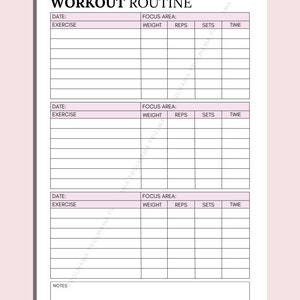 Printable Workout Planner, Exercise Routine Planner, 30 Days Fitness ...