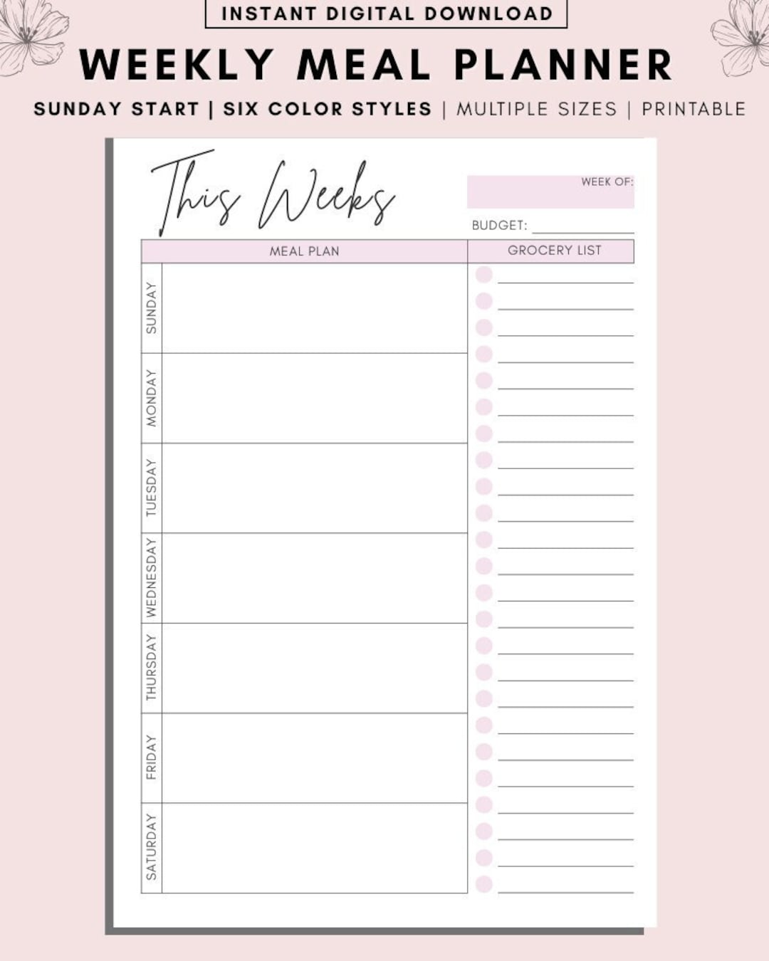 Weekly Meal Planner Grocery List Printable PDF Digital Download Meal weekly-meal-planner-grocery-list-printable-pdf-digital-download-meal