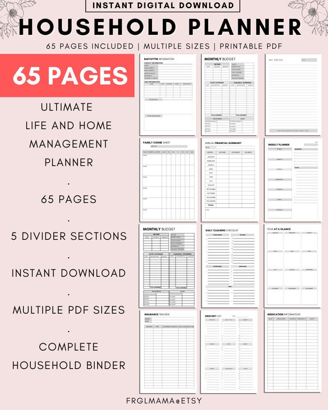 Household Planner Printable, Printable Household Management Binder ...