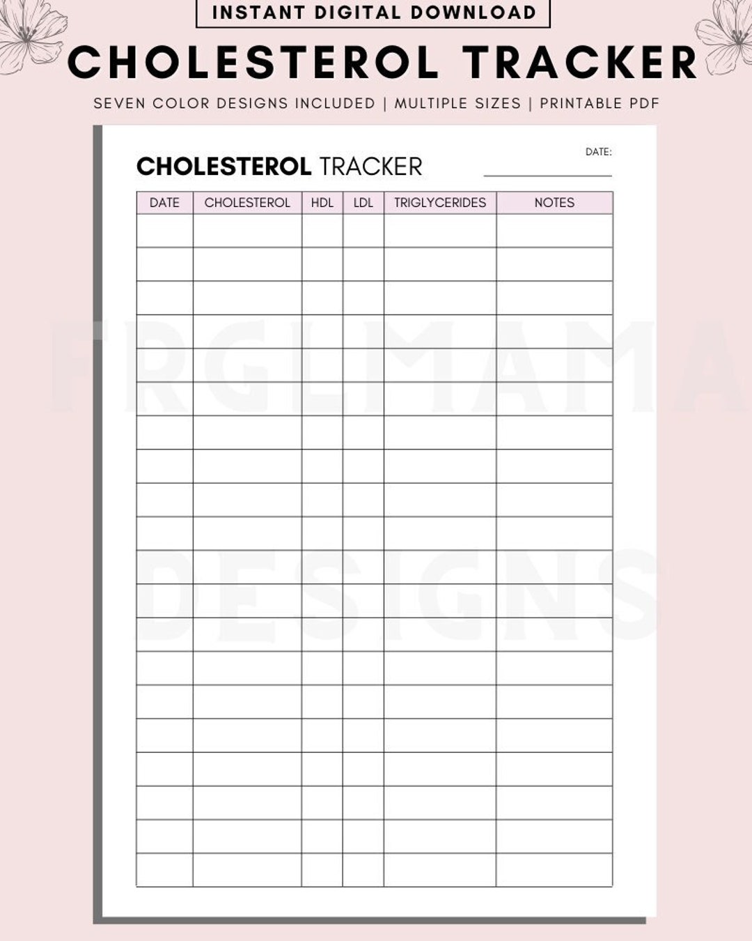 Cholesterol Tracker Printable, Cholesterol Log, Daily Cholesterol ...