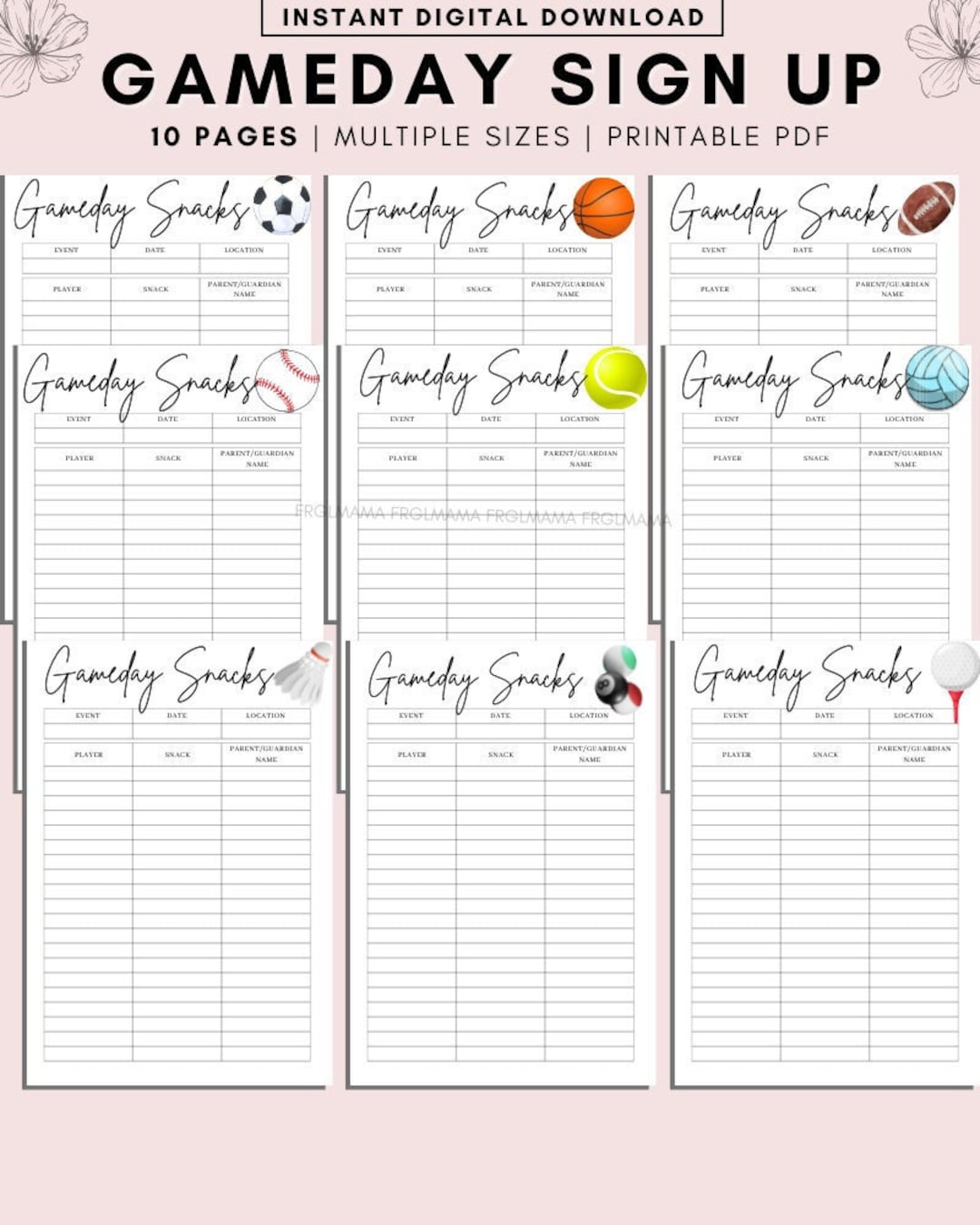 Gameday Snack Sign up Sheet: Sports Team Volunteer List (printable PDF ...