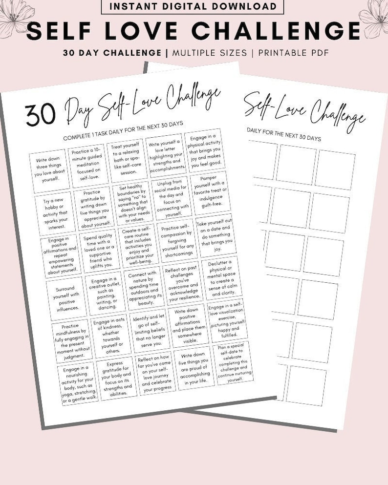 30 Day Self-love Challenge Printable: Activities & Trackers (PDF ...