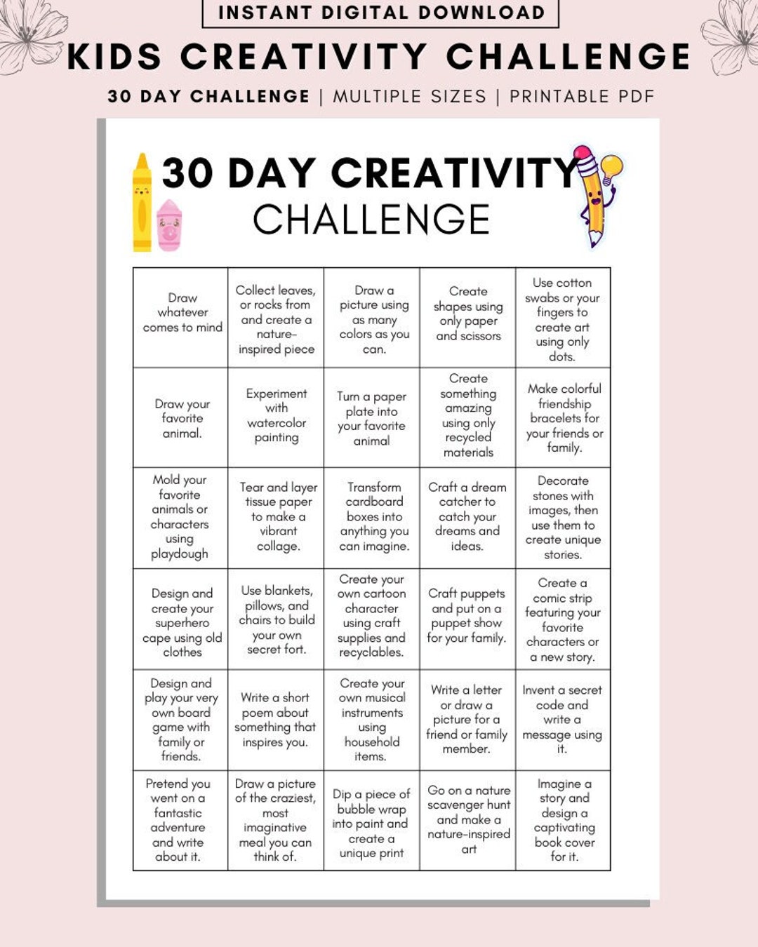 30 Day Kids Creativity Challenge, Creative Drawing Prompts for Kids ... 30 Day Kids Creativity Challenge, Creative Drawing Prompts for Kids ...